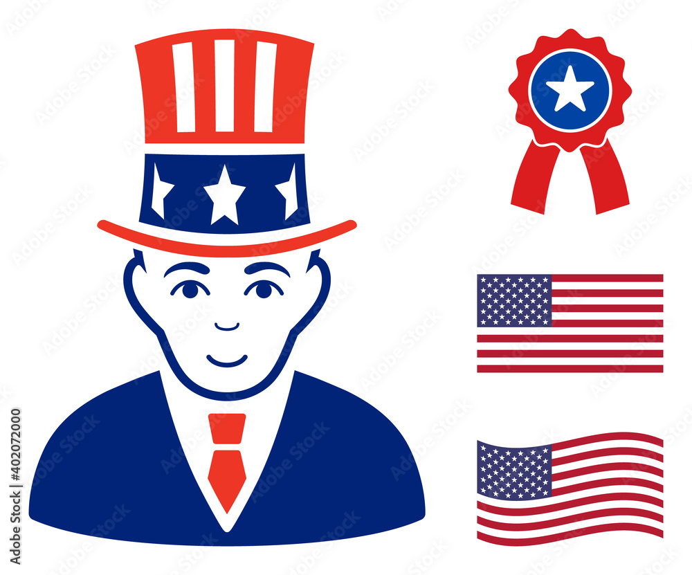 Uncle Sam icon in blue and red colors with stars. Uncle Sam ...