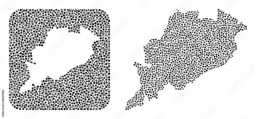 Map of Odisha State collage formed with spheric dots and carved shape ...