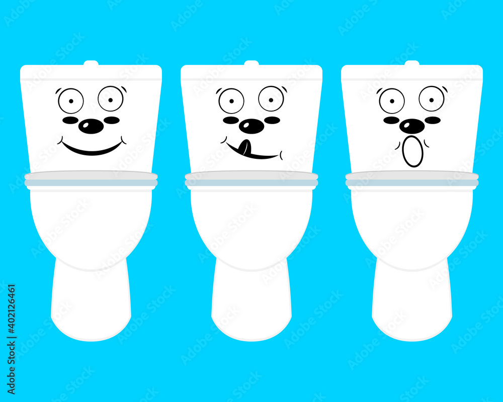 Vetor Funny toilet bowl stickers. Smile toilet. Isolated vector ...