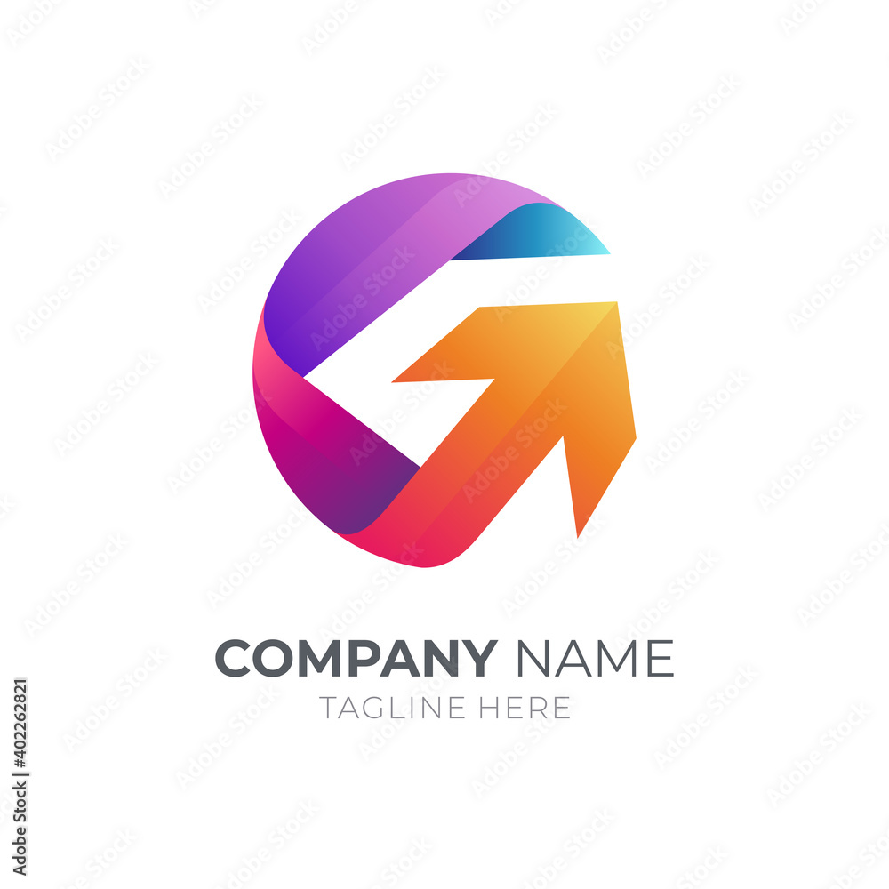 Letter G with arrow business logo template. Modern 3d initial G logo ...