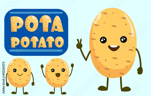 vector illustration of cute and kawaii potato cartoon characters. a set ...