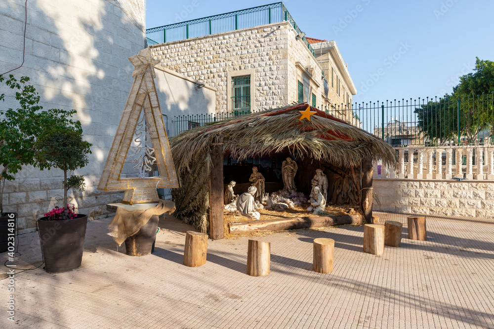 Nativity scene in the courtyard of the St. Josephs Church on the Sderot ...