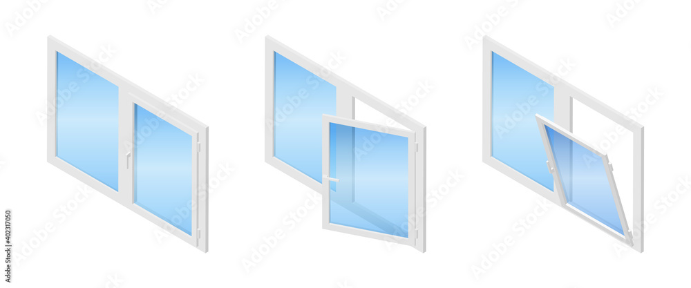 Isometric vector illustration plastic windows isolated on white ...