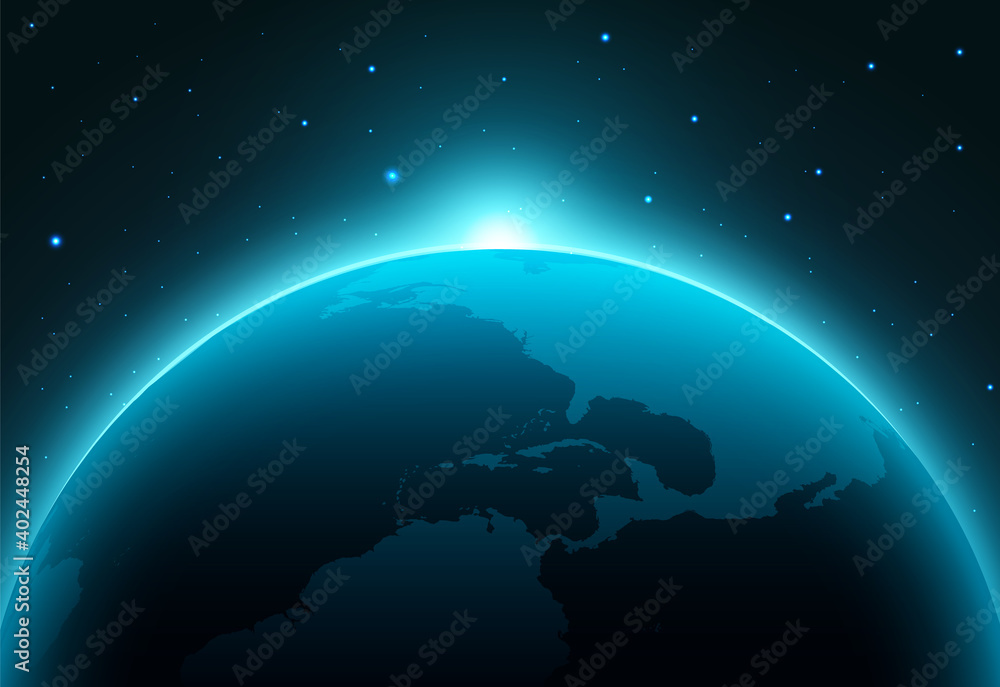 Solar eclipse planet earth space horizon. Earth planet world vector ...