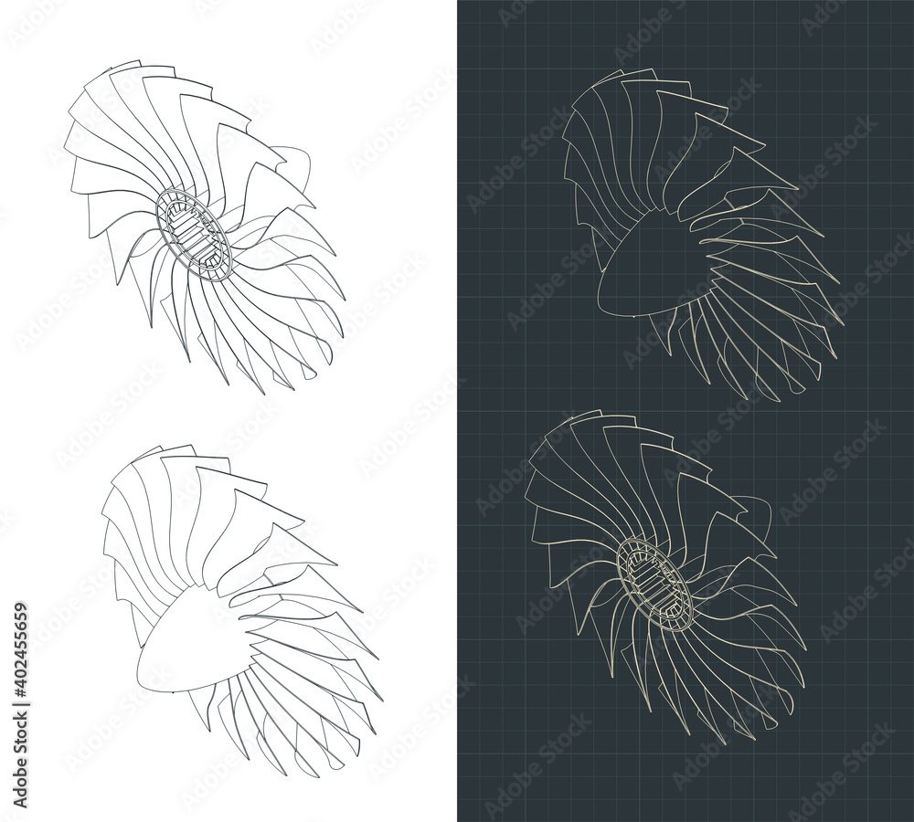 Turbine blades isometric drawings Stock Vector | Adobe Stock