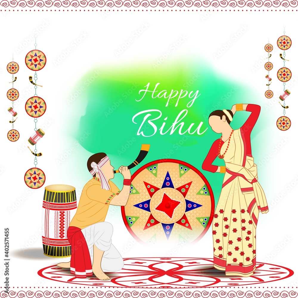 Vector illustration of Happy Rngoli Bihu, Assamese New Year, Indian ...