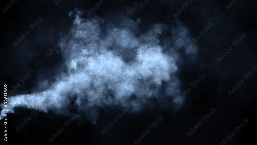 Explosion chemistry blue smoke bomb on isolated background. Freezing ...