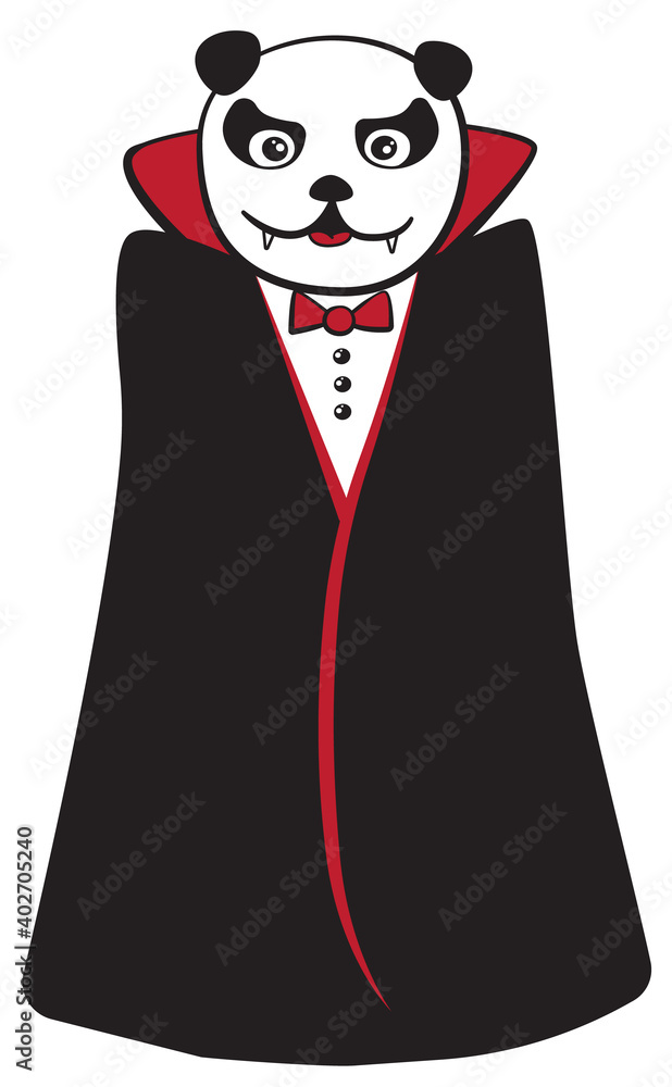 Cute cartoon doodle style Halloween panda characters in Dracula vampire ...