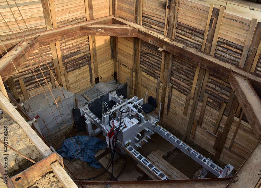 Tunnel boring machine in storm sewer collector for tunneling, auger ...