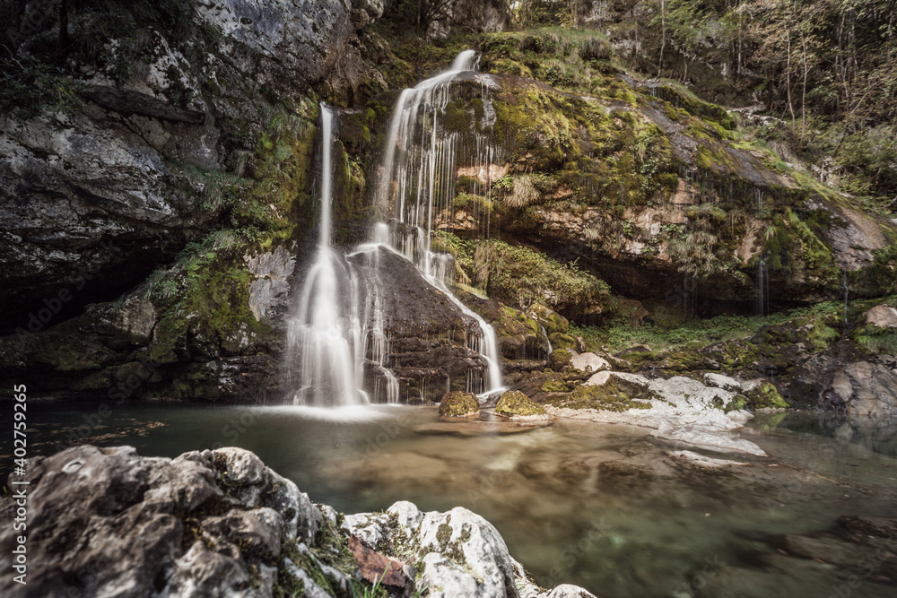 Awesome Slap Virje Waterfall close to Bovec and Soca River with crystal ...