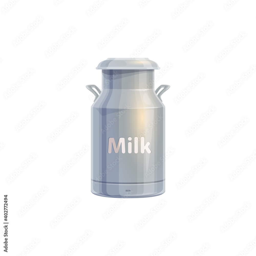 Milk can, dairy farm agriculture food and cow product, vector icon ...