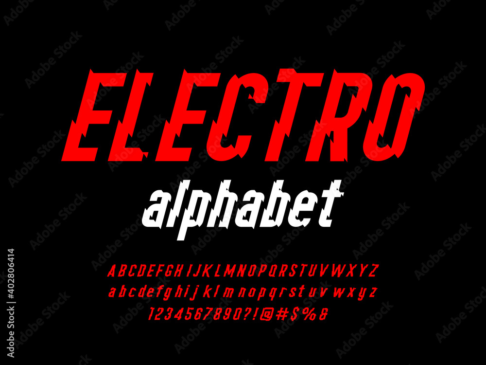 electrical style alphabet design with uppercase, lowercase, numbers and ...