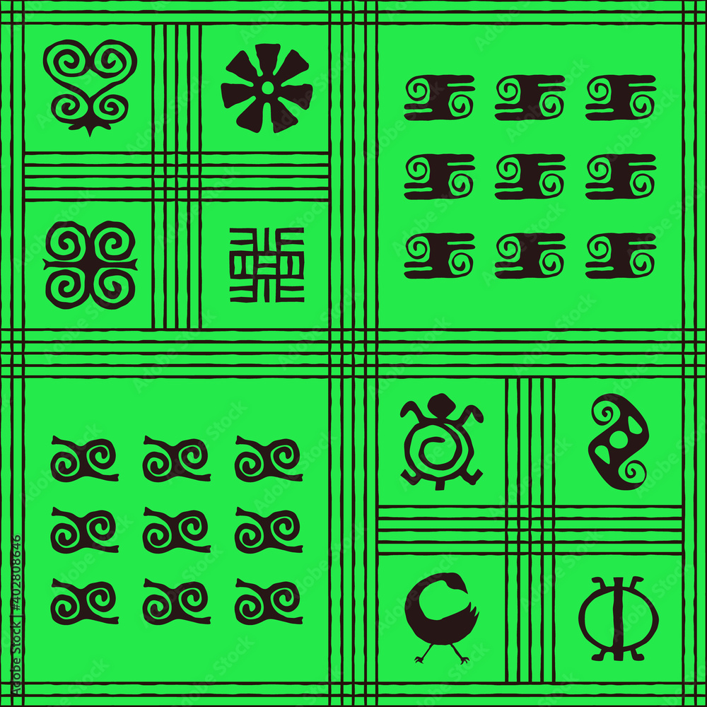 Seamless vector authentic fabric pattern with african adinkra symbols ...