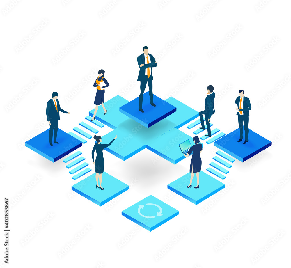 Isometric 3D business environment with business people standing at ...