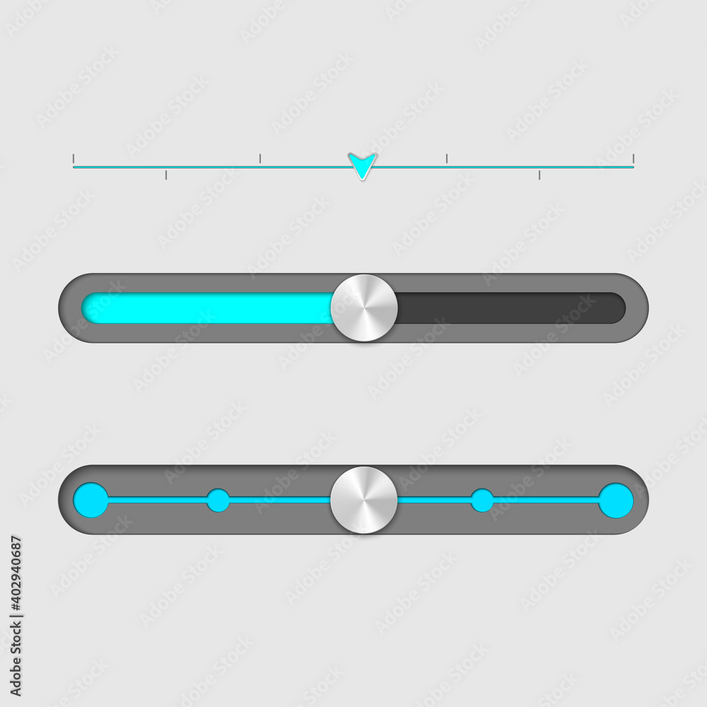 Tuner UI elements kit. Volume level adjustment. Music player isolated vector icon, bar and ...