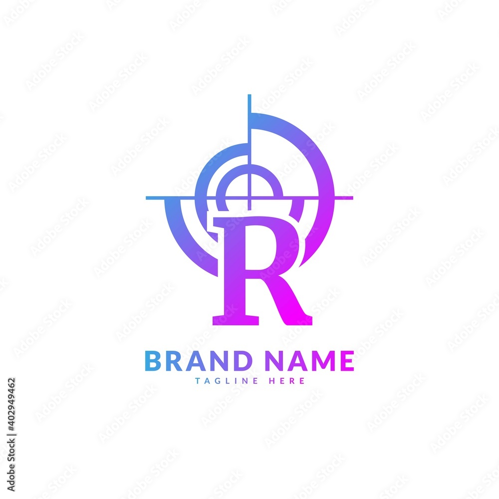 Initial letter R with circle target logo. Creative stylish target logo ...