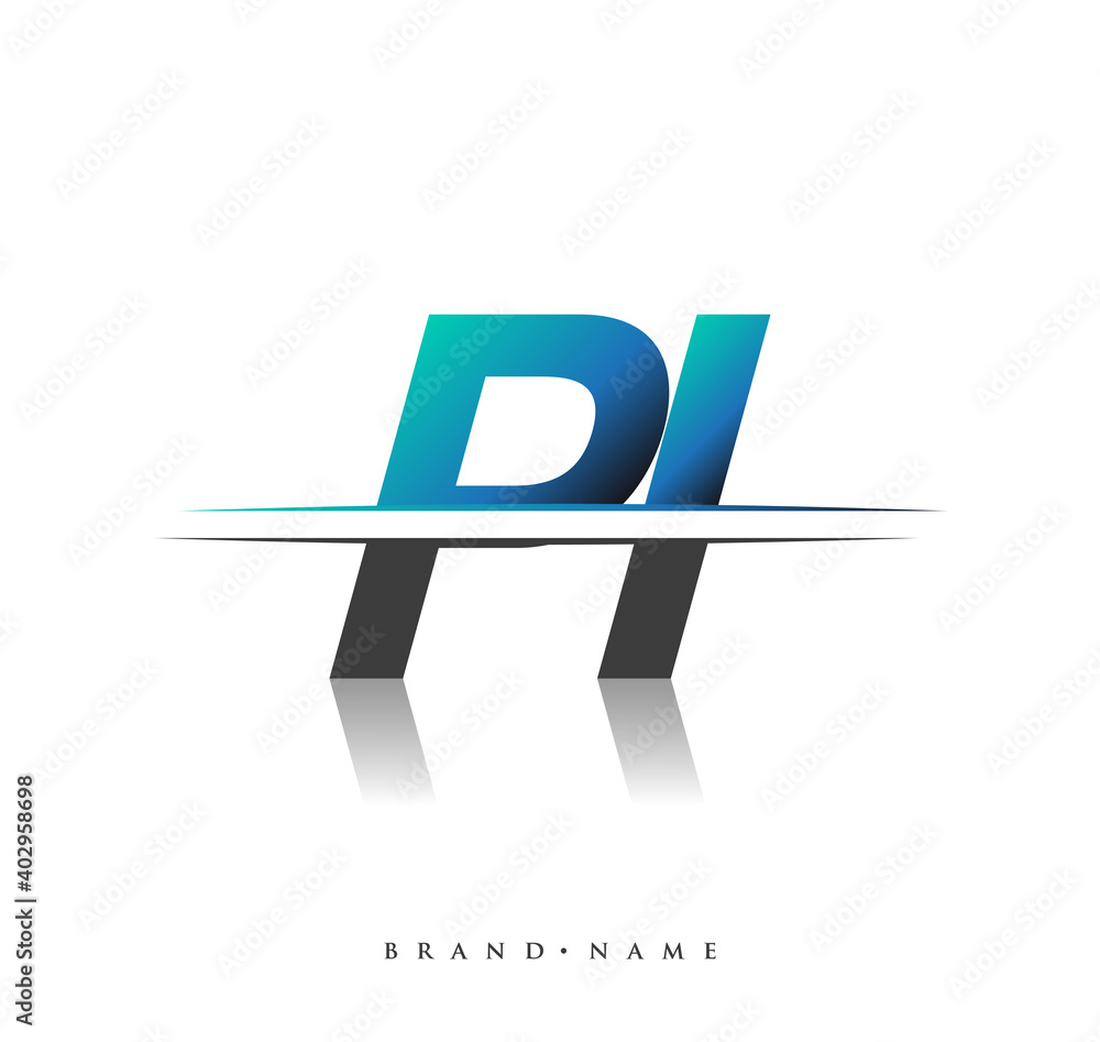 PI initial logo company name colored black and blue, Simple and Modern ...