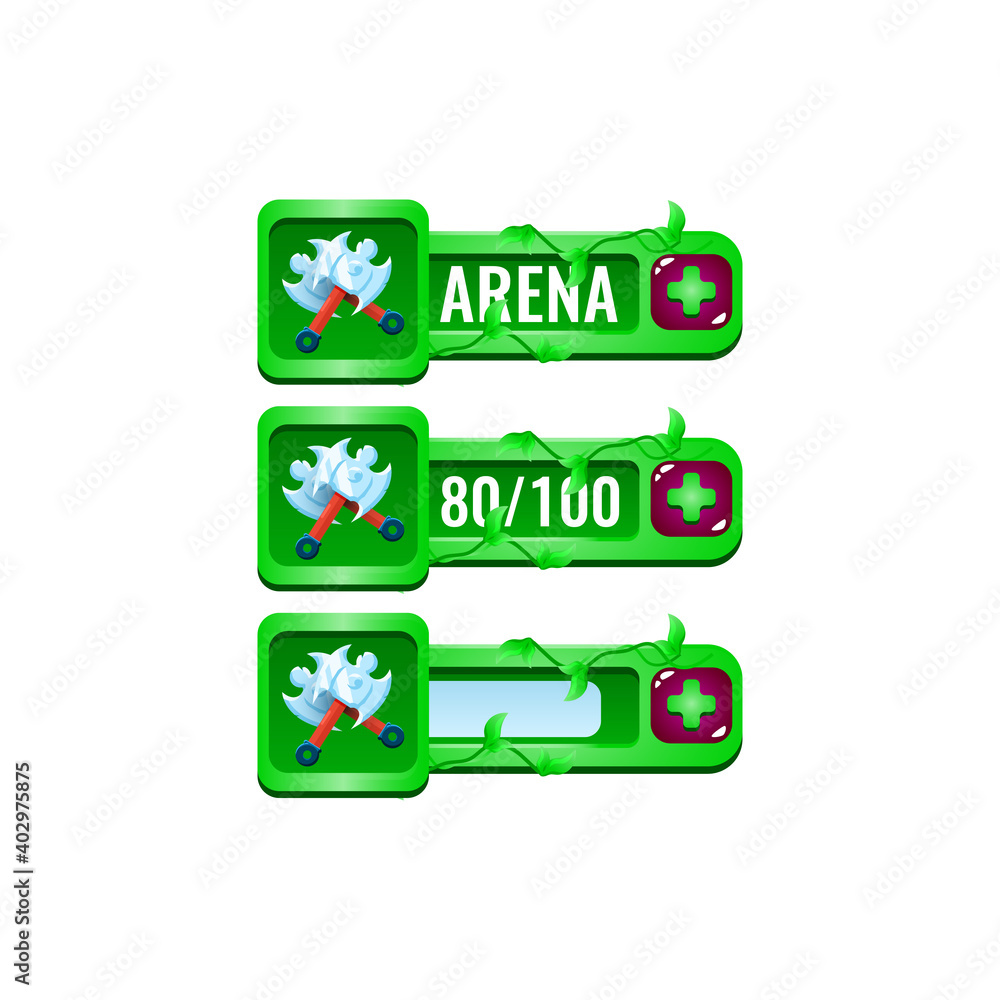 set of nature leaves game ui axe fighting power ups skill with numeric ...