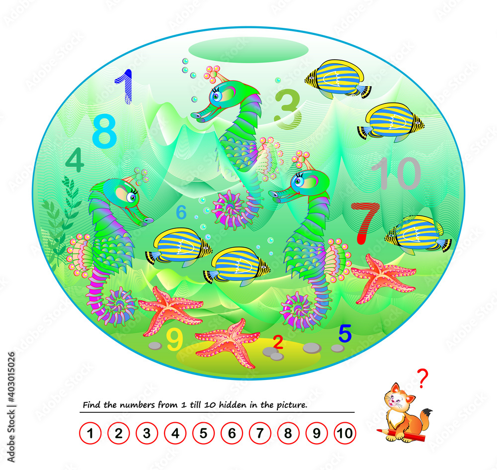 Logic puzzle game. Math education for young children. Find the numbers ...