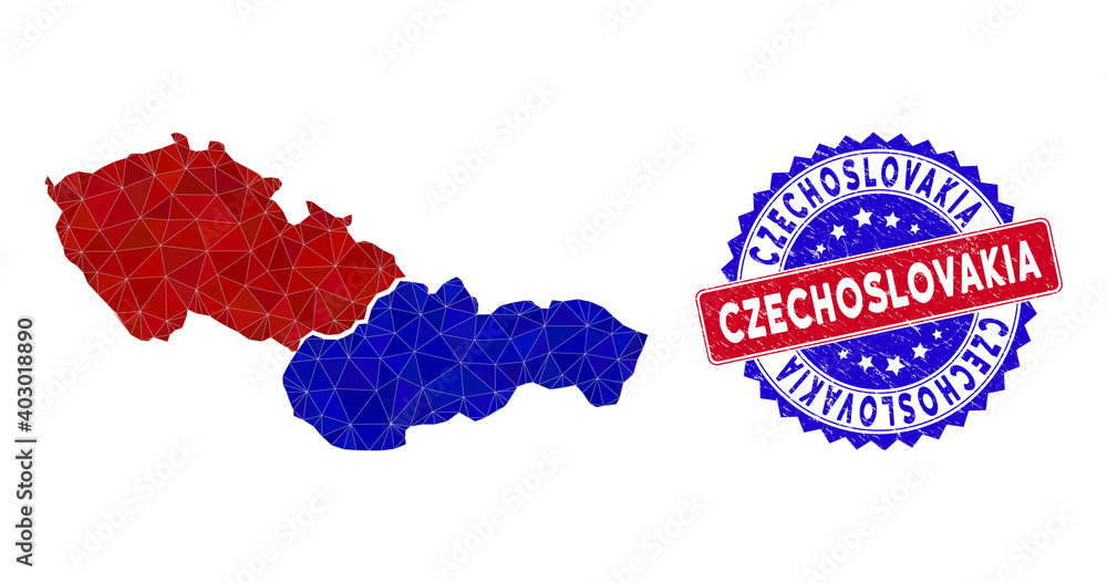 Czechoslovakia map polygonal mesh with filled triangles, and rubber ...