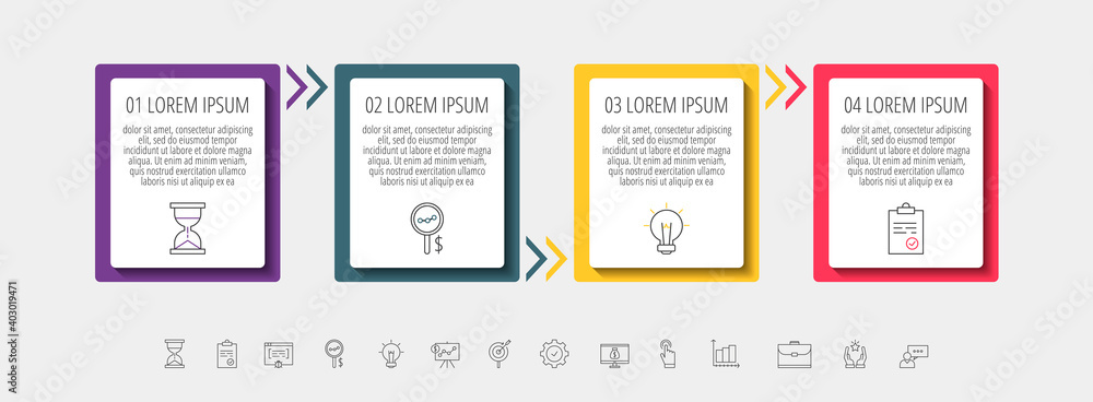 Vector Infographic rectangles with 4 steps. Square template can be used for diagram, web ...