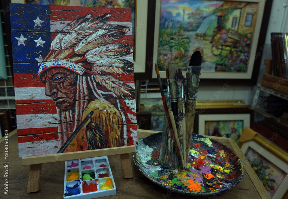 Face Apache , Art painting oil color , person , Native American , Red ...