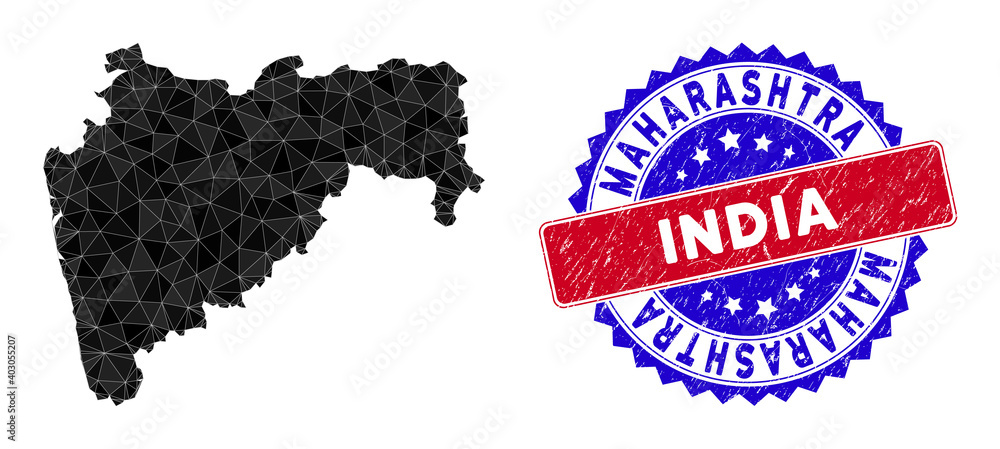 Maharashtra State map polygonal mesh with filled triangles, and ...