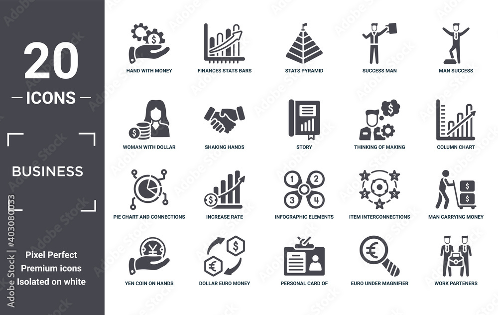 Vetor business icon set. include creative elements as hand with money ...