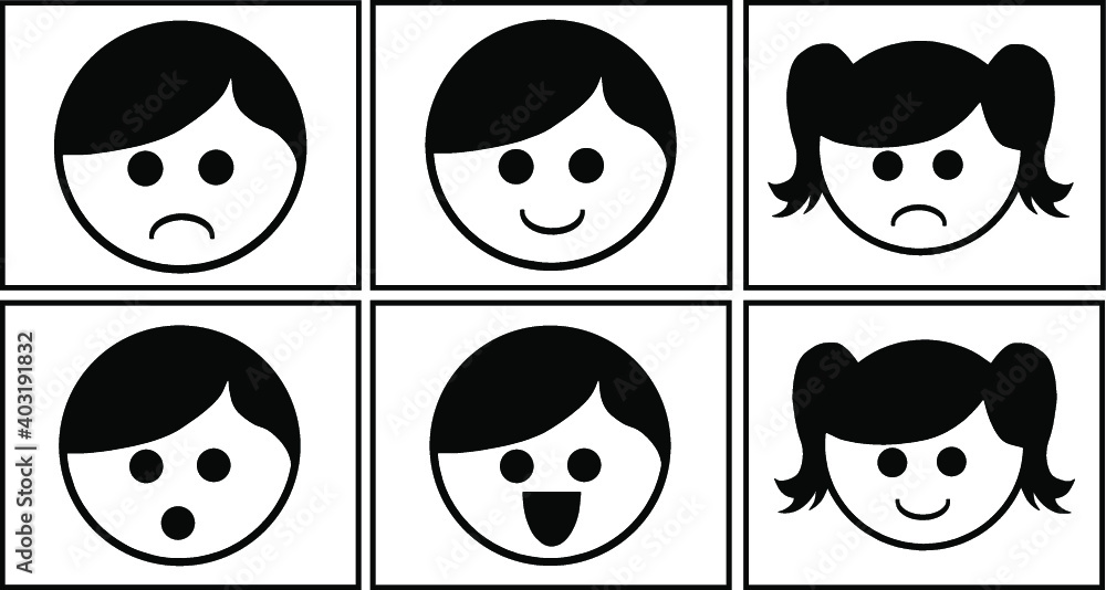 Black and white faces flash card with high contrast for baby vector ...
