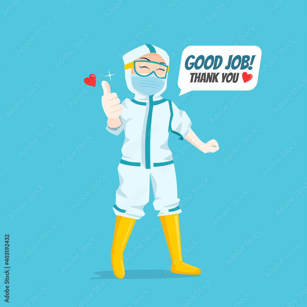 Expressive Nurse Character Illustration wearing ppe hazmat suit giving ...