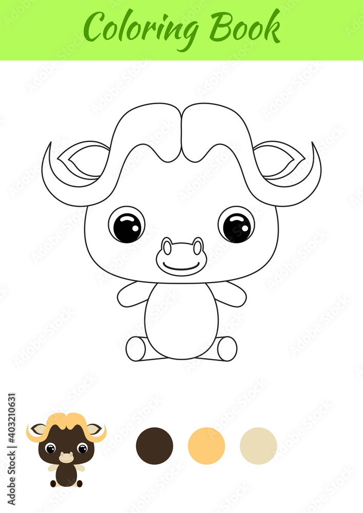 Coloring book little baby musk-ox sitting. Coloring page for kids ...