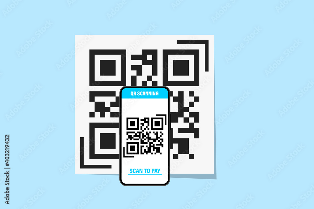 Smartphone with QR code scanner. QR code scanner. Scanning qr code ...