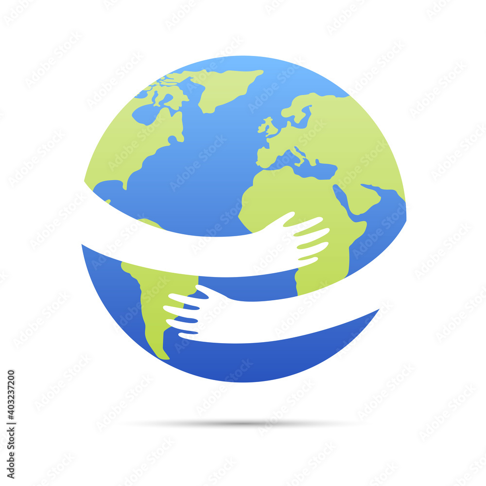 Save the planet, Earth hug drawing. Cute cartoon Earth Day vector clip ...