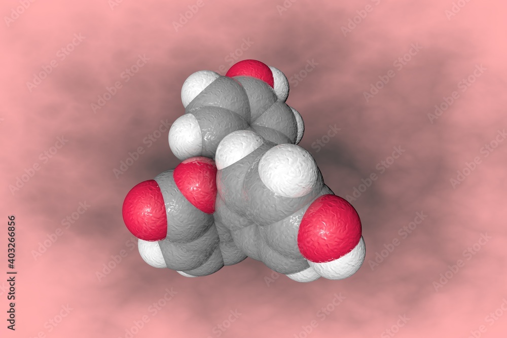 Space-filling molecular model of phenolphthalein. Atoms are represented ...