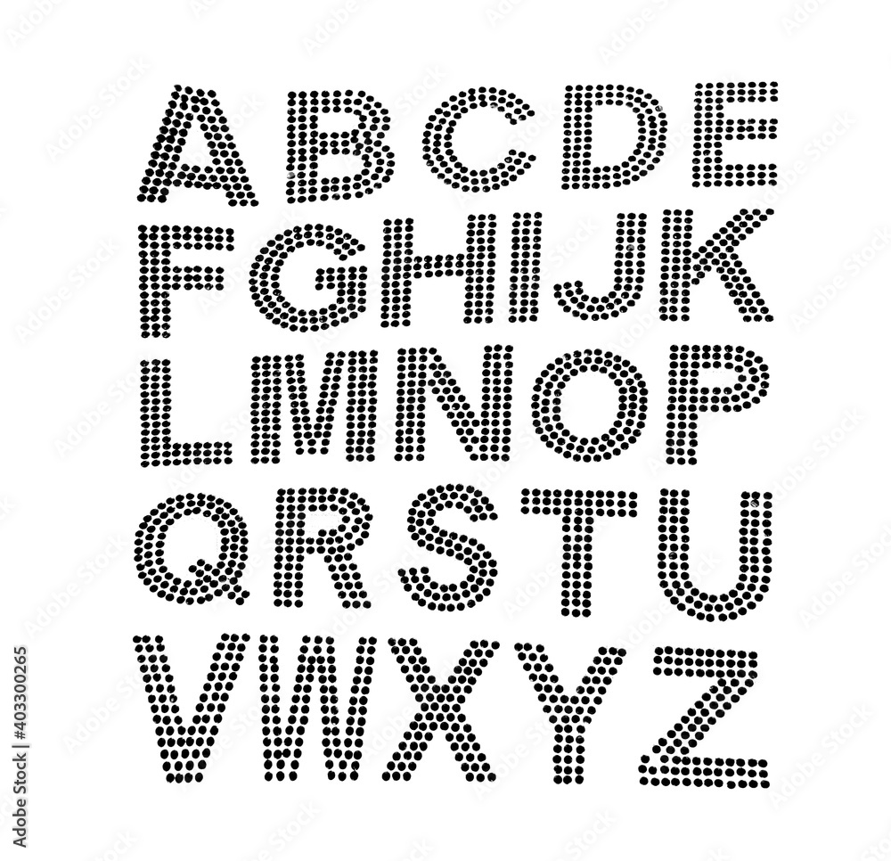 English alphabet made from black point isolated on white background ...