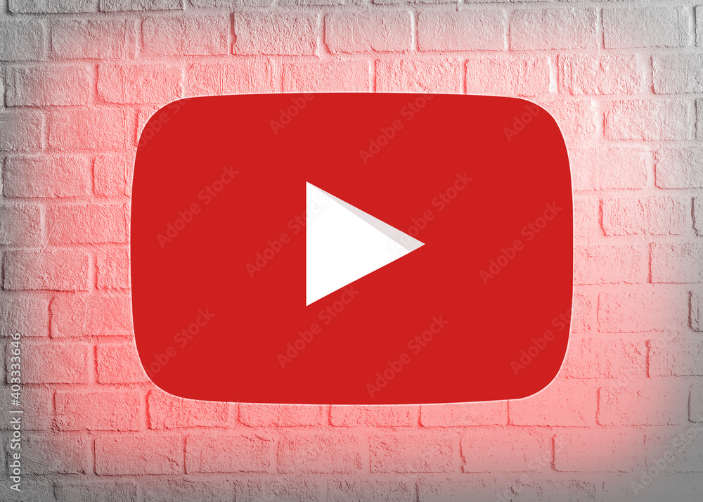 youtube icon on wall realistic texture Stock Photo | Adobe Stock