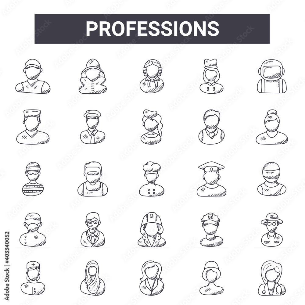 professions outline icon set. includes thin line icons such as baseball ...