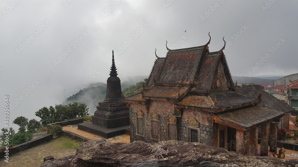 Cambodia. Kampot city. Mountain Bokor. Wat Sampov Pram is the monastery ...