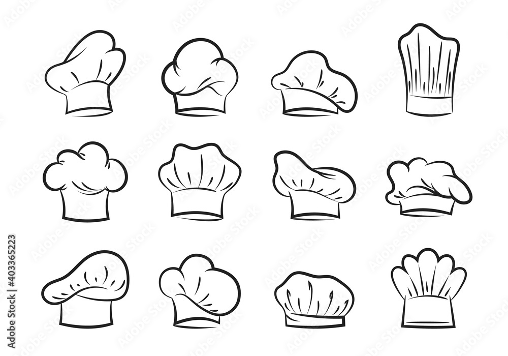 Chefs hats set. Contours of professional headgear for pastry chefs and ...