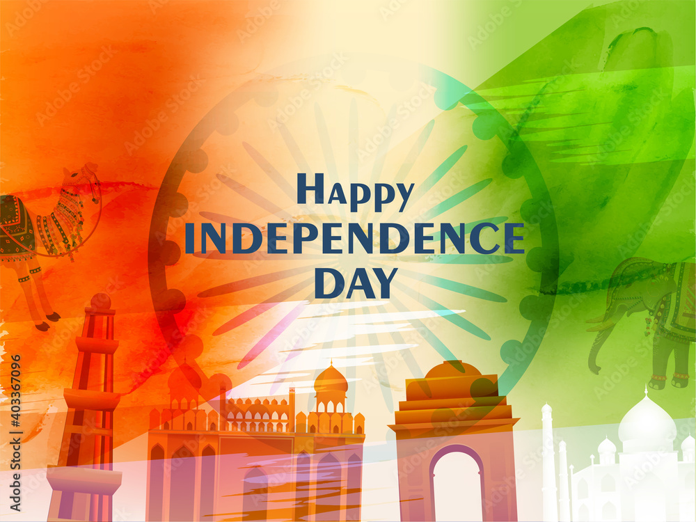 Happy Independence Day Concept With Famous Monuments Of India And ...