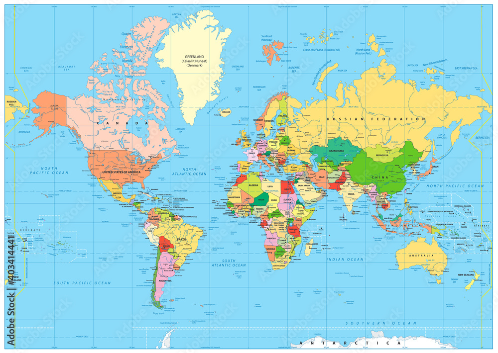 Highly detailed political World map with labeling Stock Vector | Adobe ...