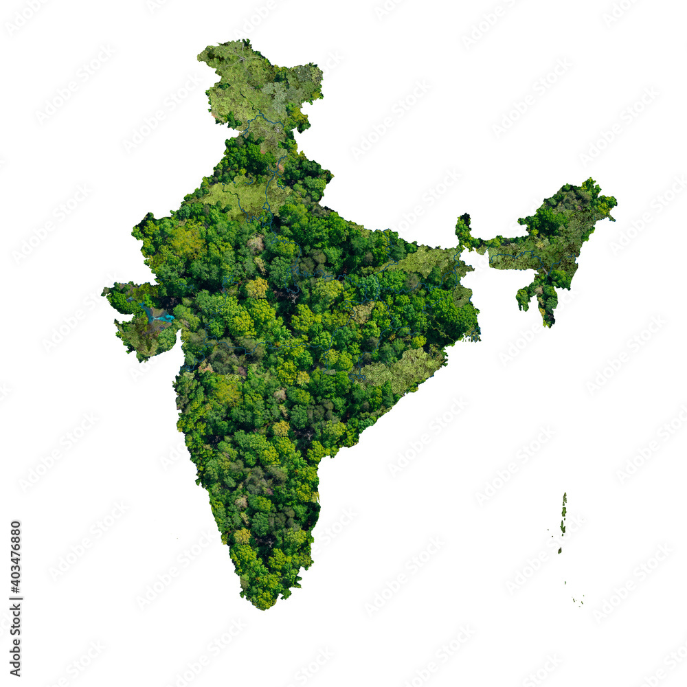 3d rendering. Green India-India map green concept. trees shape of India ...