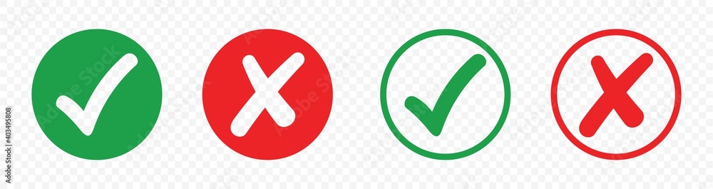 checkmark and X mark icon, buttons isolated on a transparent background ...