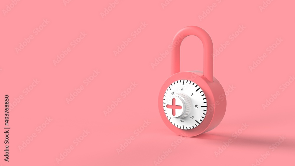 Soft pink closed padlock with white combination lock and pink figures ...