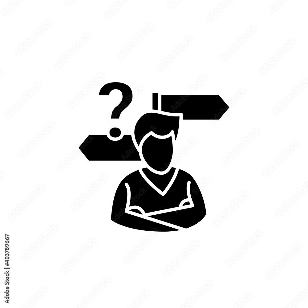 Vector de Stock Decision making glyph icon. Person avatar with two road ...