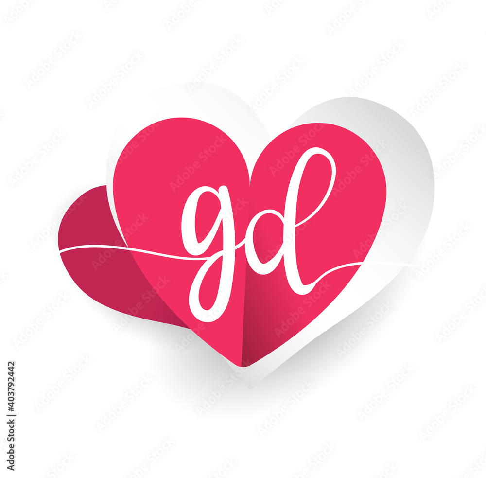 initial logo letter GD with heart shape red colored, logo design for ...