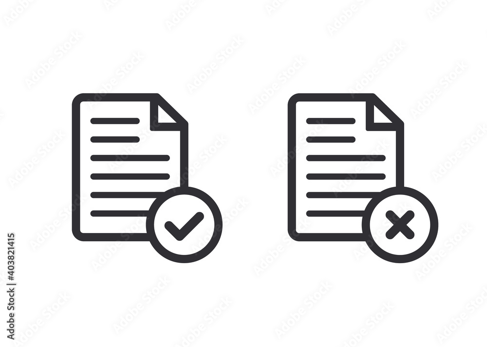 Vetor Document icon. Paper icon. Check mark. Symbols YES and NO. Reject ...
