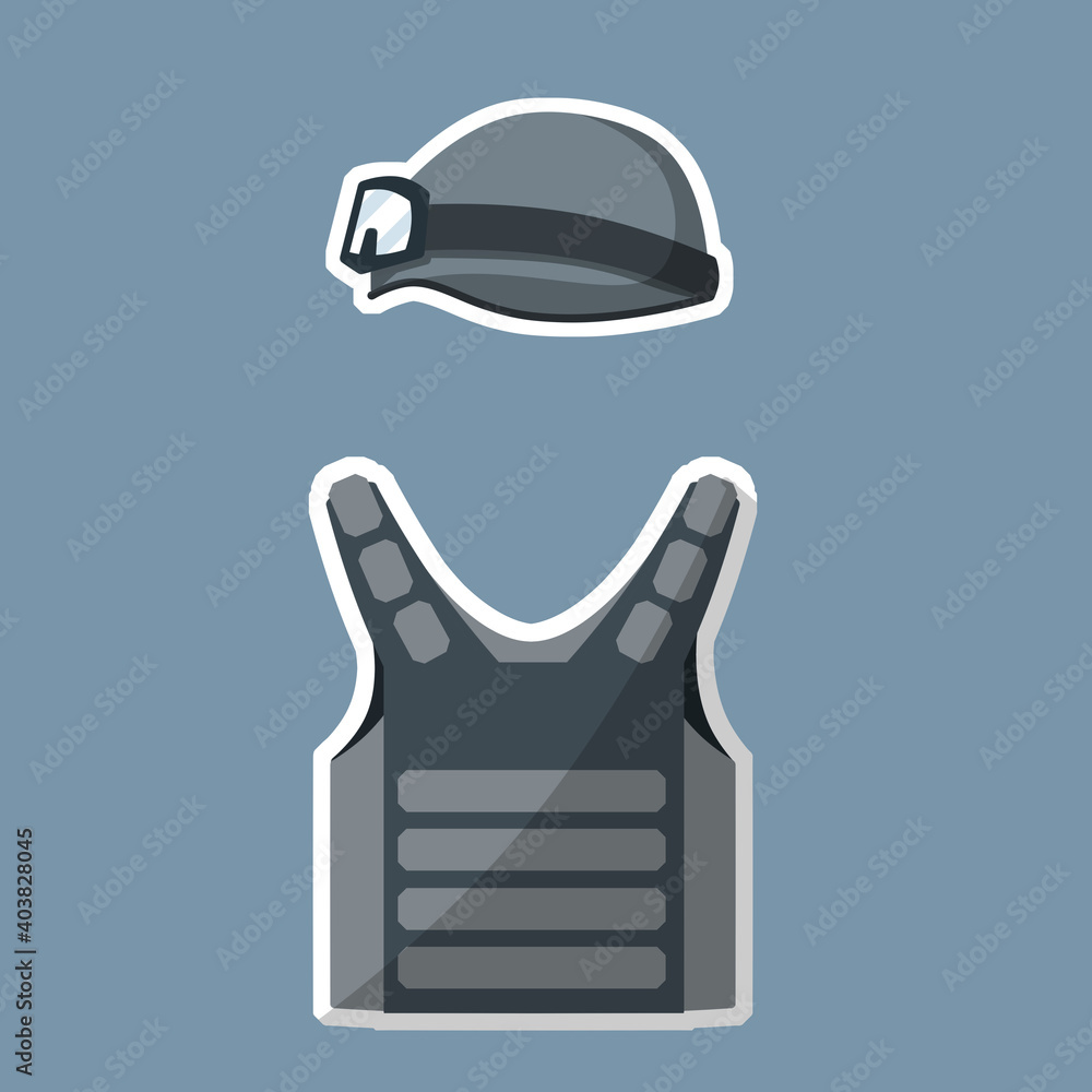 Bulletproof vest and helmet. Cartoon flat illustration. Army clothes ...