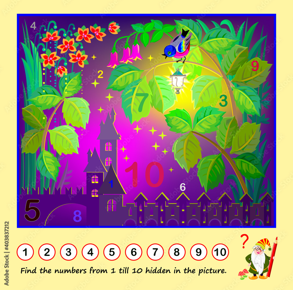 Logic puzzle game. Math education for young children. Find the numbers ...