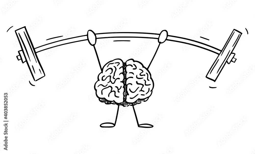 Vector cartoon stick figure illustration of strong human brain ...